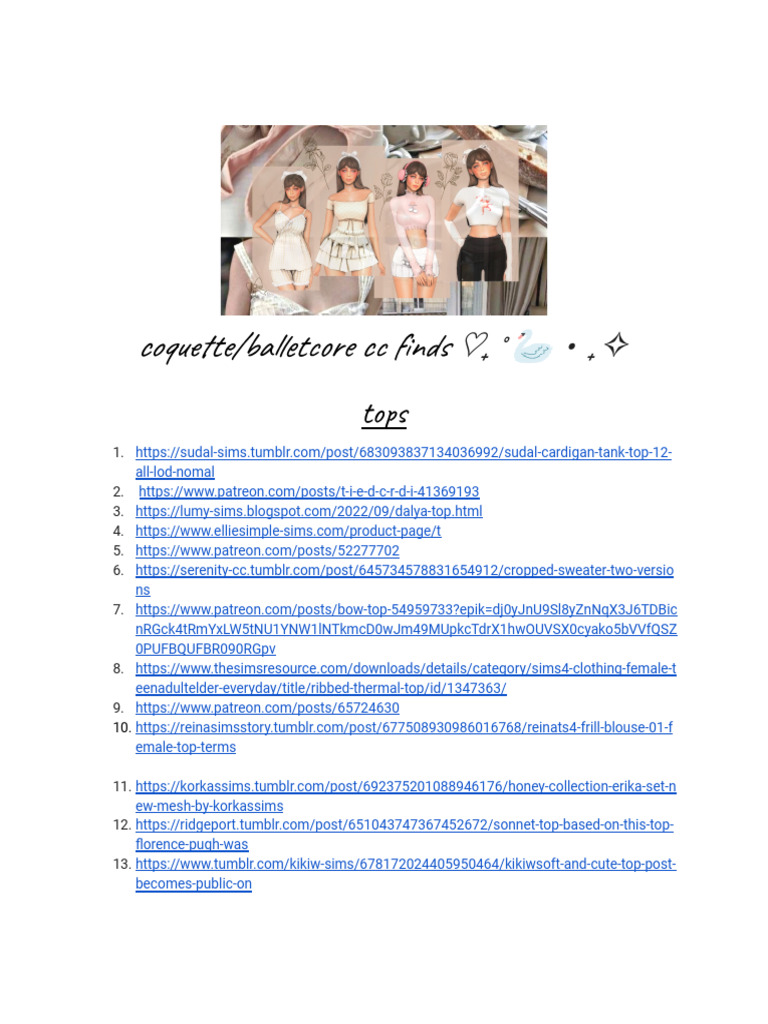 coquette - balletcore cc finds ♡₊˚ ?・₊ | PDF | Human Body | Style