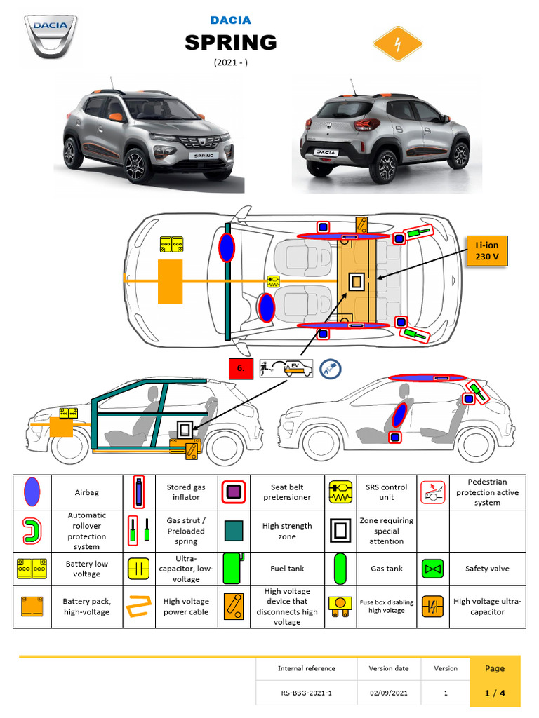Dacia Spring 2021 Safety and Battery Info | PDF | High Voltage | Airbag