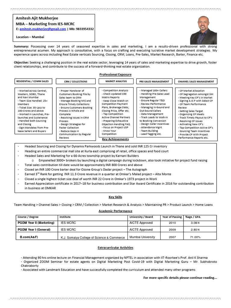 Amitesh Mukherjee Updated CV - 2023 | PDF | Sales | Customer ...