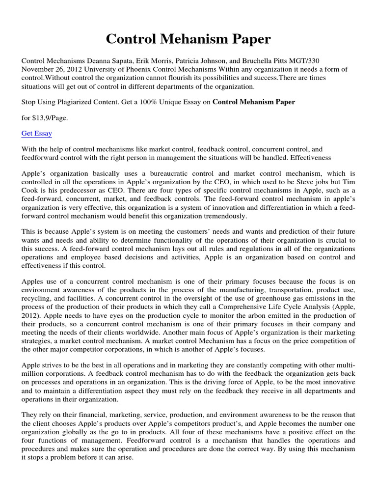 Control Mehanism Paper | PDF | Apple Inc. | Market (Economics)