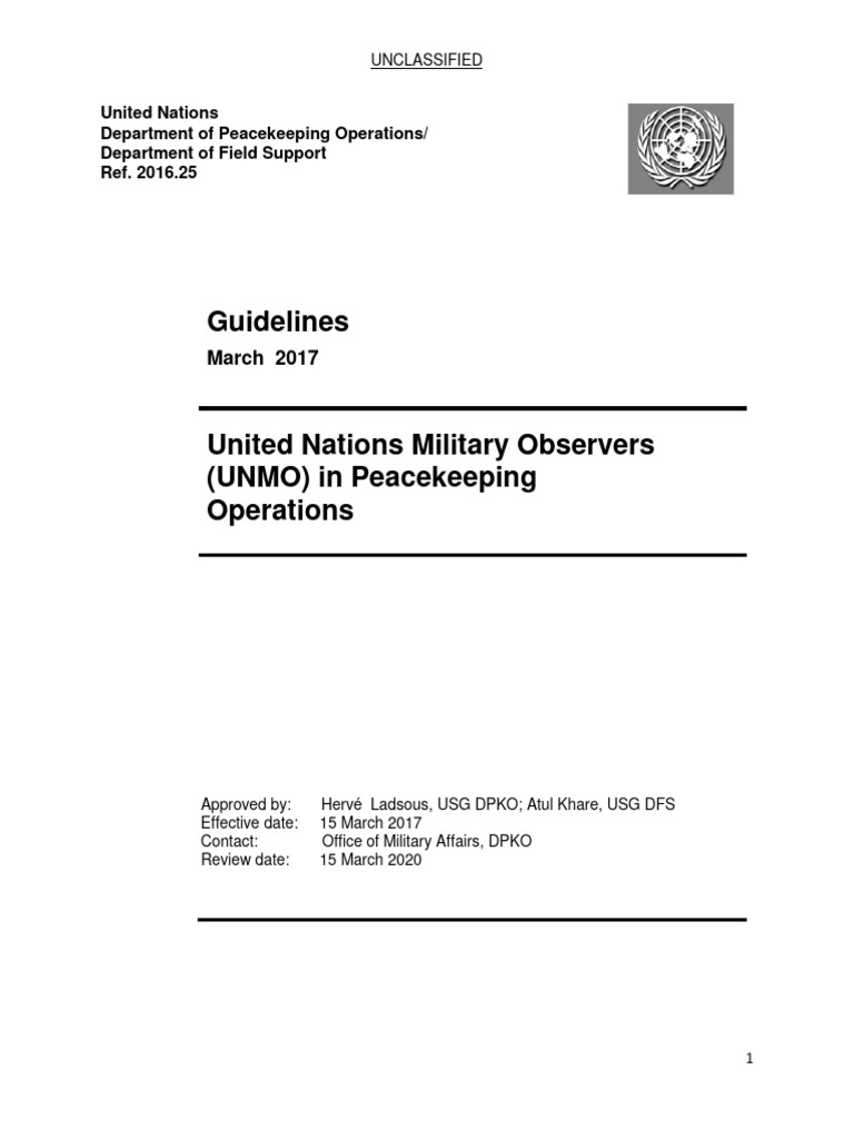 2016 25 Guidelines On UN Military Observers in Peacekeeping Operations ...