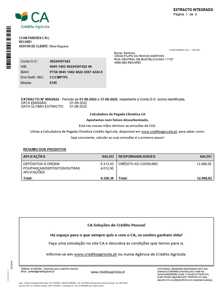 Extracto Integrado | Download grátis PDF | Juros | Crédito