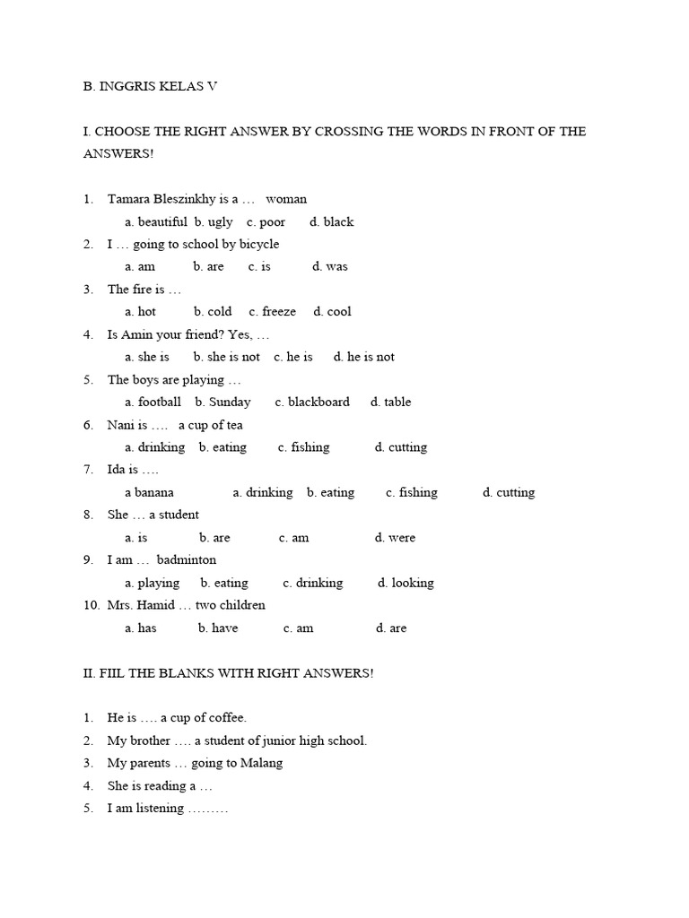 Soal Latihan Bahasa Inggris Sd Kelas 5 T Pdf Cooking Foods