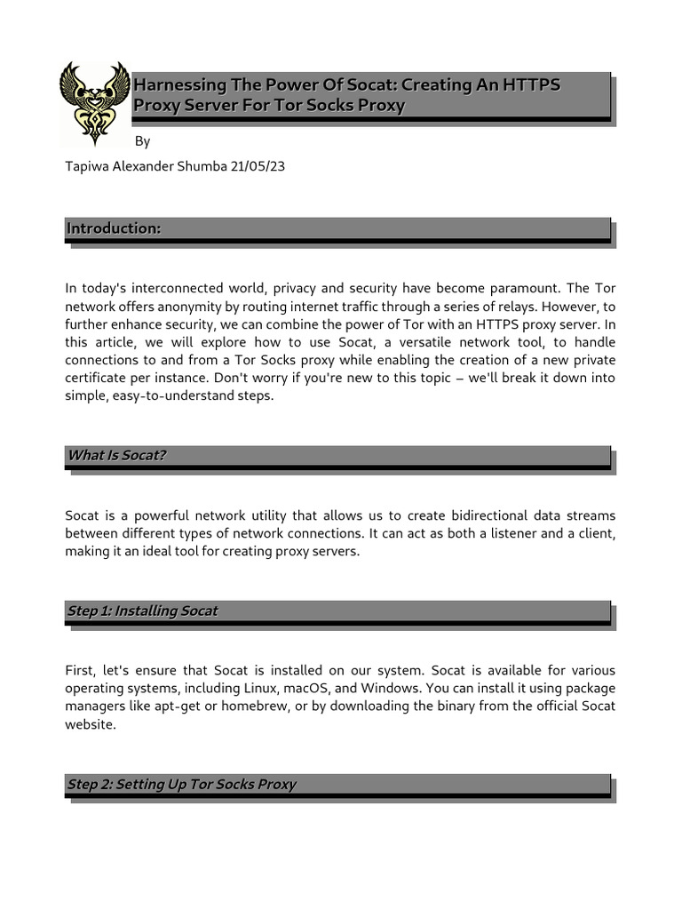 Harnessing The Power of Socat: Creating An HTTPS Proxy Server For Tor Socks Proxy | PDF | Proxy ...