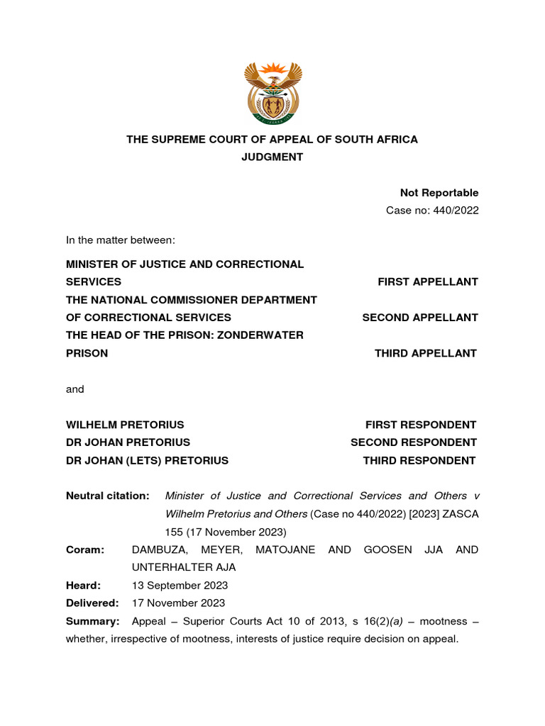 Minister of Justice and Correctional Services and Others V Wilhelm ...