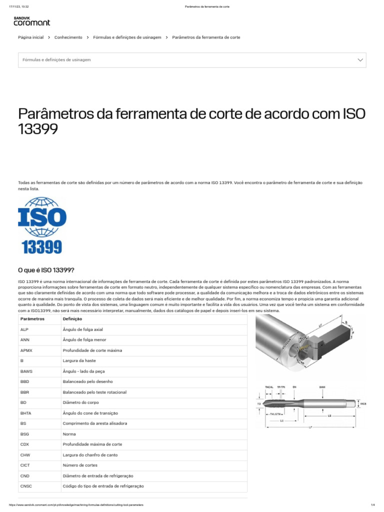 Parâmetros de Ferramentas ISO 13399 | PDF
