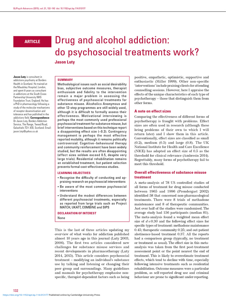 Drug and Alcohol Addiction Do Psychosocial Treatments Work | PDF ...