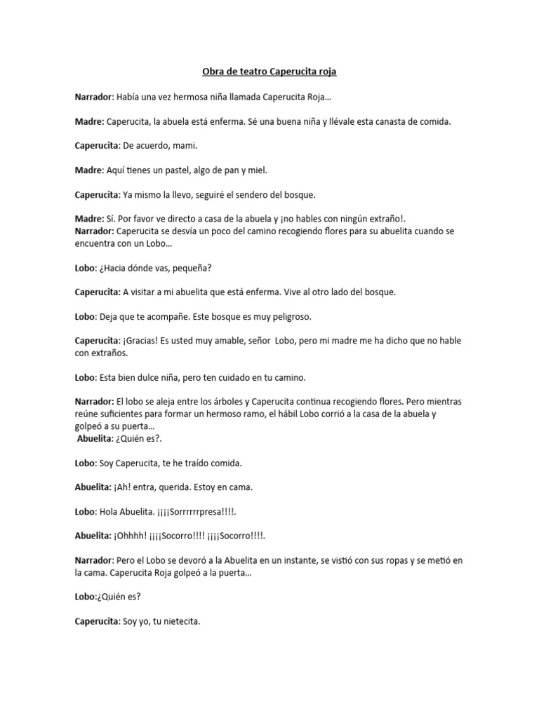 Obra de Teatro Caperucita Roja | PDF | Caperucita Roja