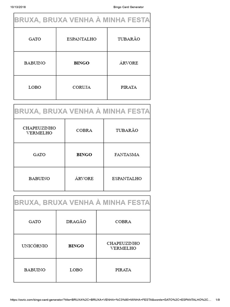 Bingo Bruxa, Bruxa Venha À Minha Festa | PDF