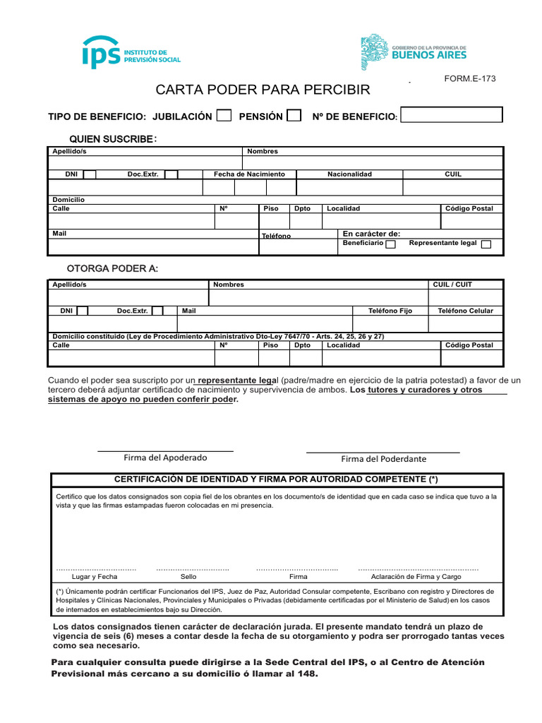 Form E-173 PoderPercibir | Descargar gratis PDF | Gobierno