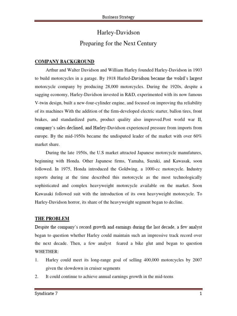 Harley-Davidson Business Strategy Analysis | PDF | Strategic Management ...