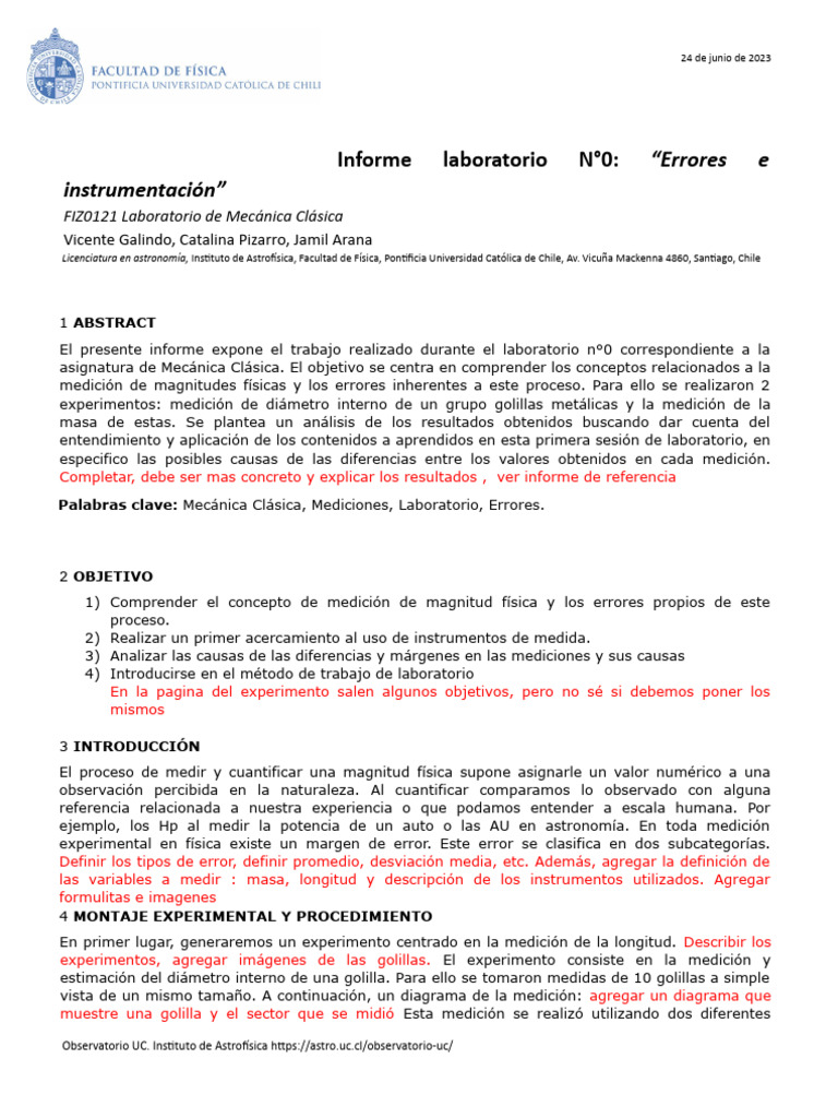 informe 0 | PDF | Medición | Laboratorios