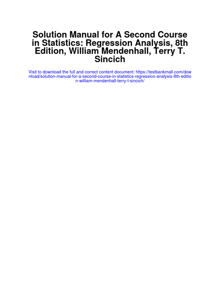 Solution Manual For A Second Course in Statistics Regression Analysis 8th Edition William ...
