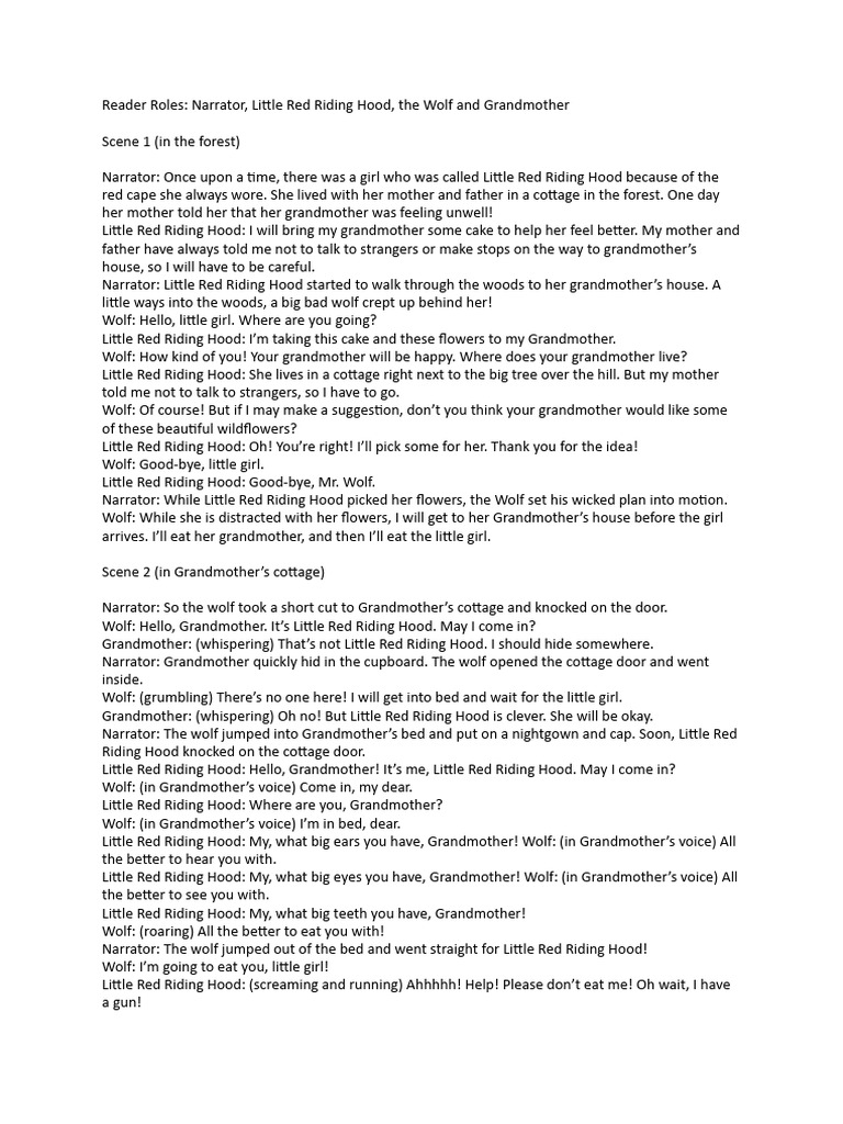 Little Red Riding Hood: A Play Script | PDF | Little Red Riding Hood