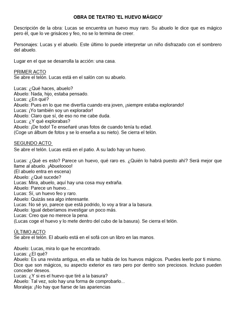 El Huevo Mágico: Obra para Niños | PDF