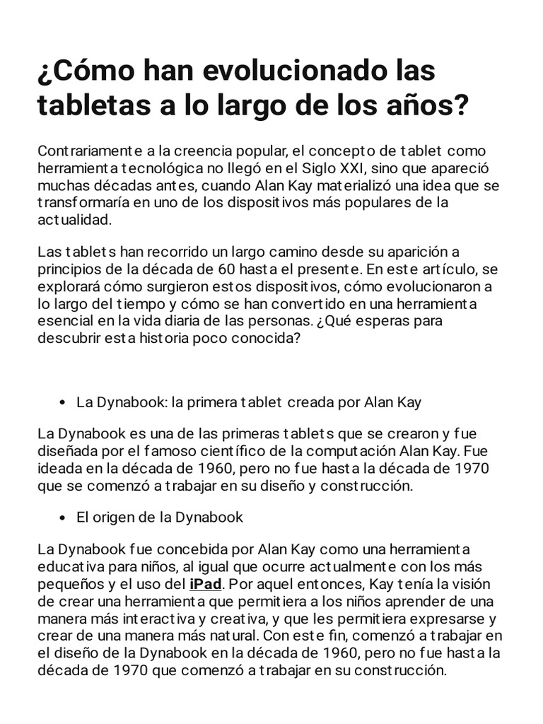Evolución de las Tablets: De Dynabook a iPad | PDF | Tableta | Yo pad