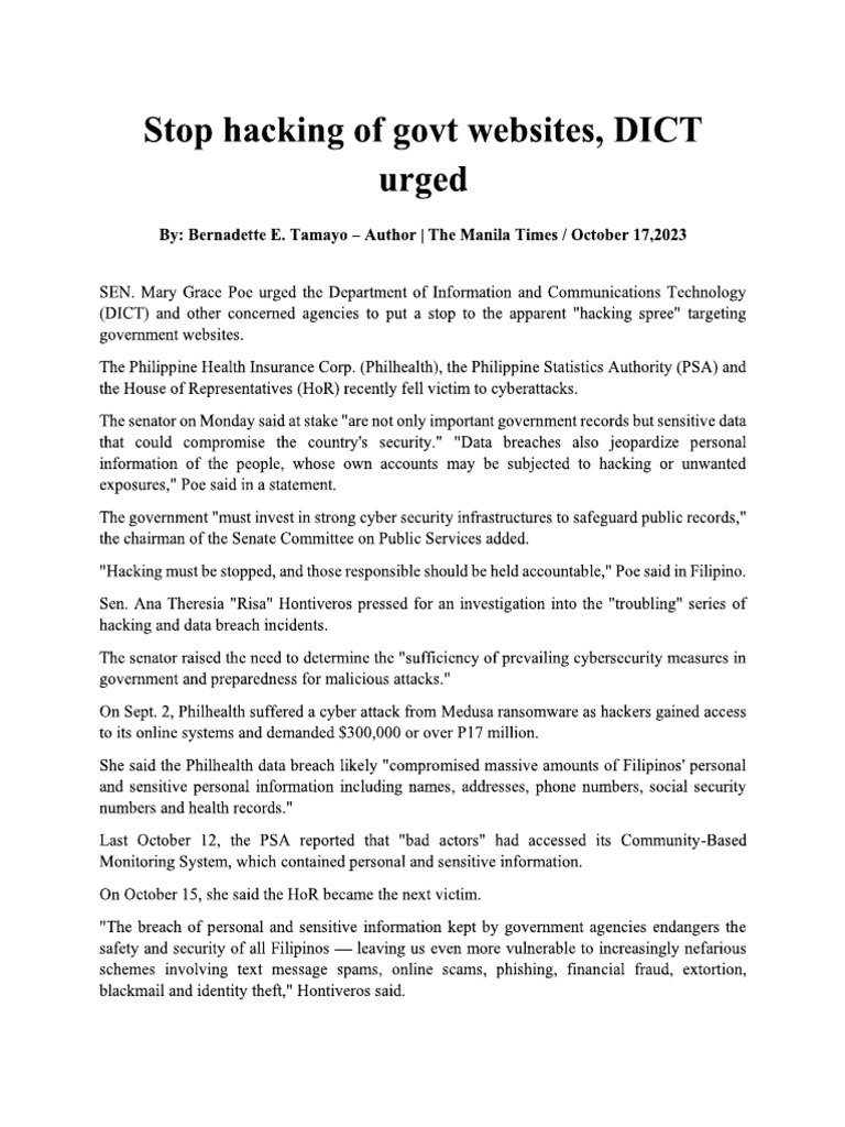 Stop Hacking of Govt Websites | PDF