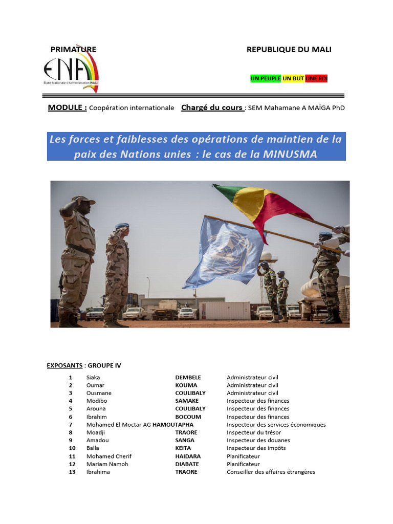 Forces et faiblesses de la MINUSMA | PDF | Maintien de la paix ...