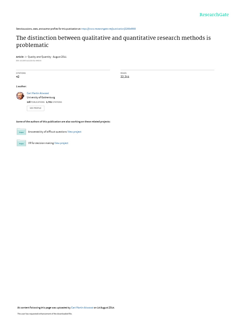 The Distinction Between Qualitative and Quantitative Research Methods Is Problematic | PDF ...