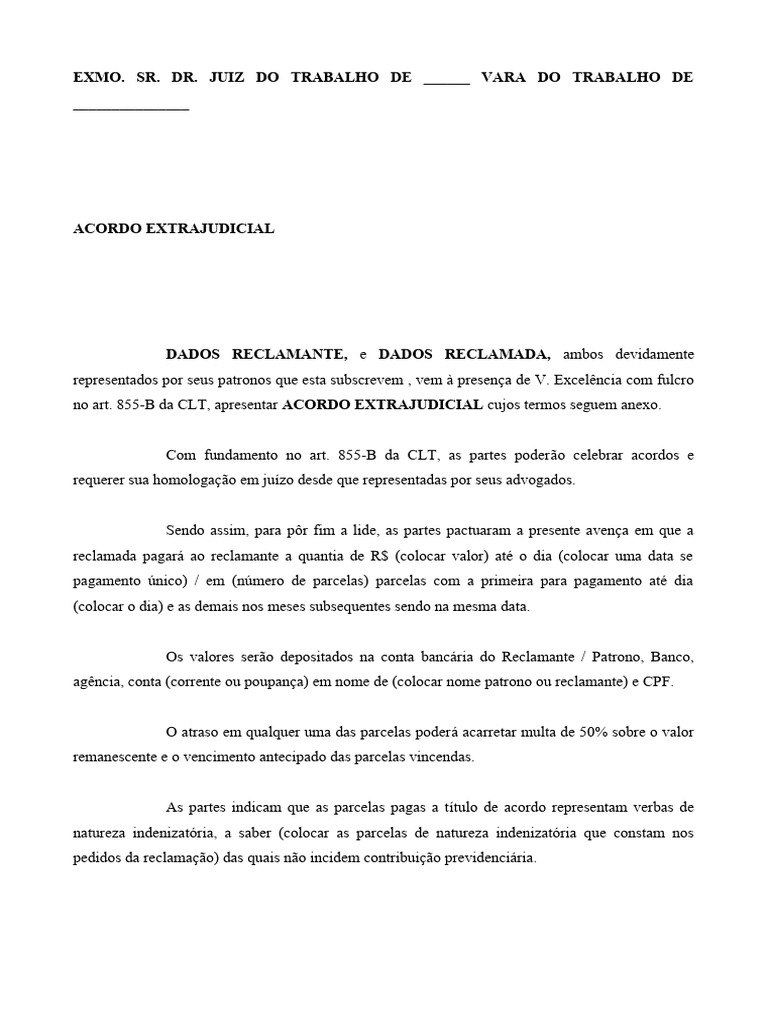 Modelo Acordo Extrajudicial | PDF