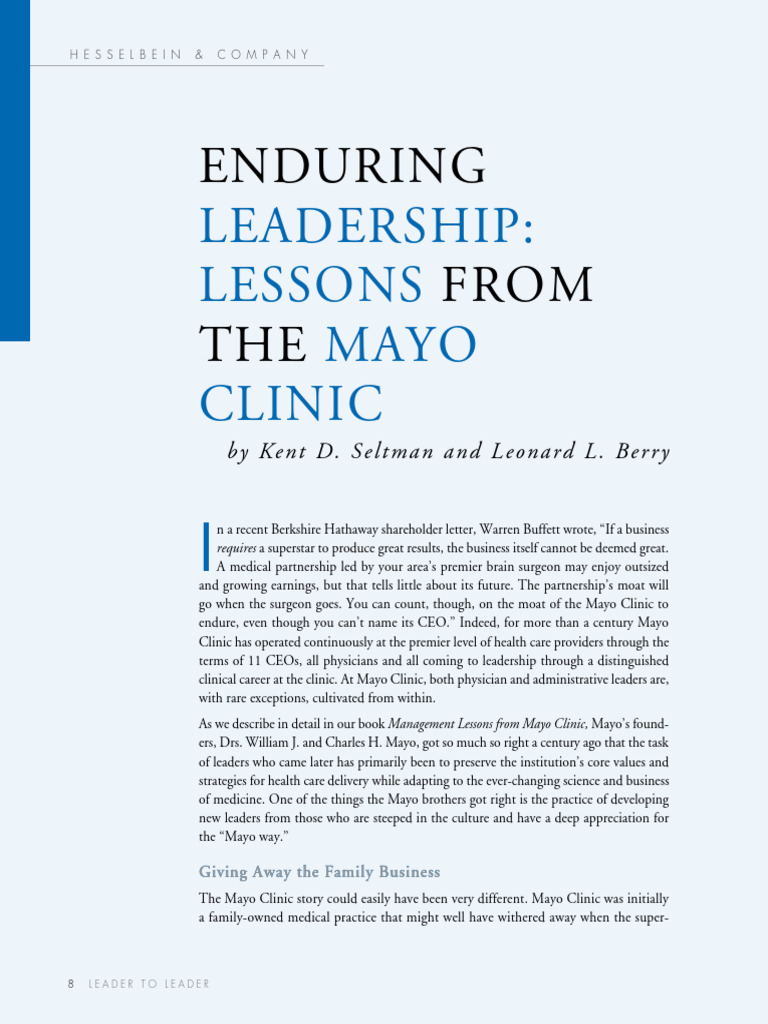 Enduring Leadership Lessons from Mayo Clinic | PDF | Leadership | Medicine