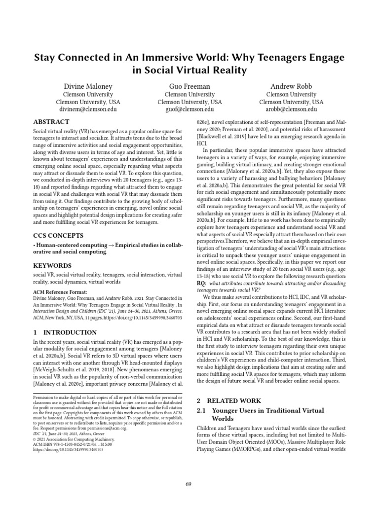 Maloney-Etal - IDC2021 - Stay Connected in An Immersive World-Why Teenagers Engage in Social ...