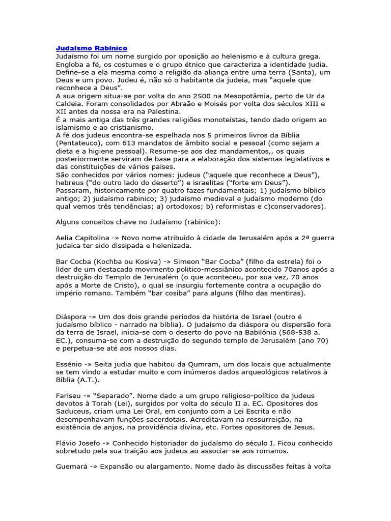 Judaísmo Rabínico | Download grátis PDF | Torá | Bíblia