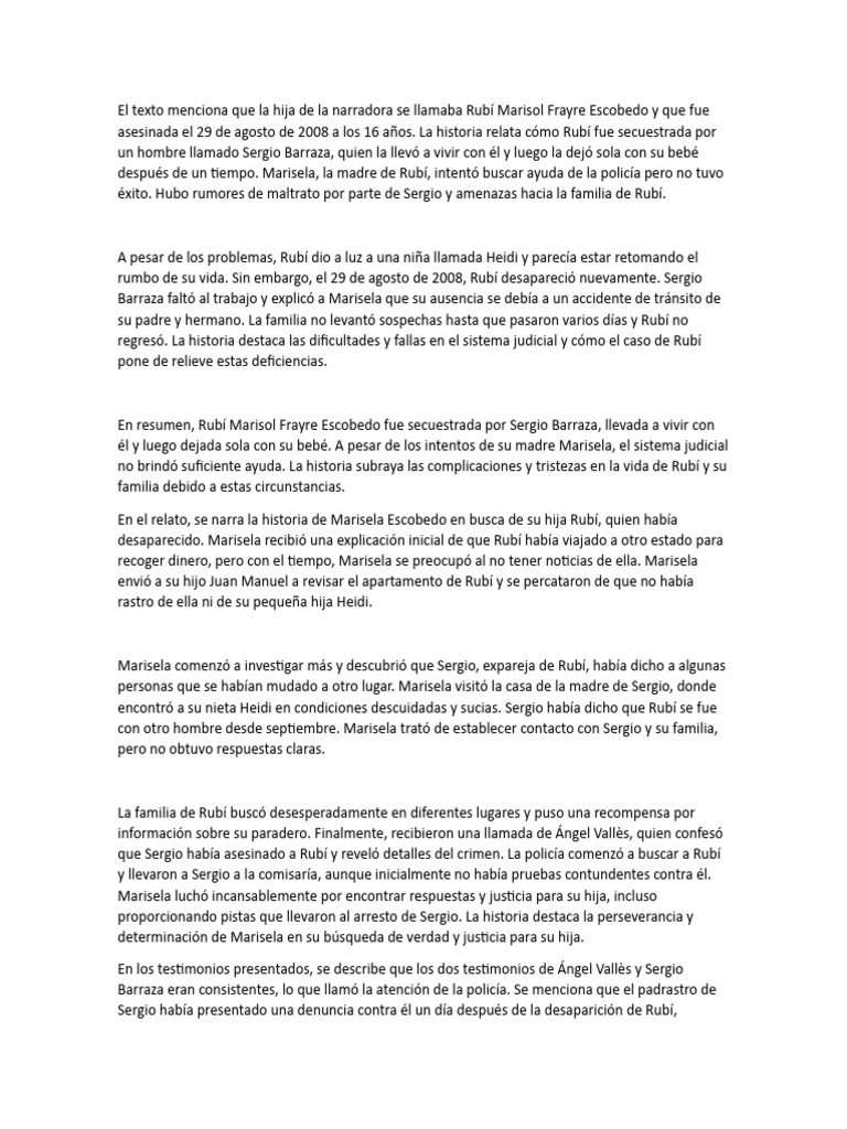 El Texto Menciona Que La Hija de La Narradora Se Llamaba Rubí Marisol ...