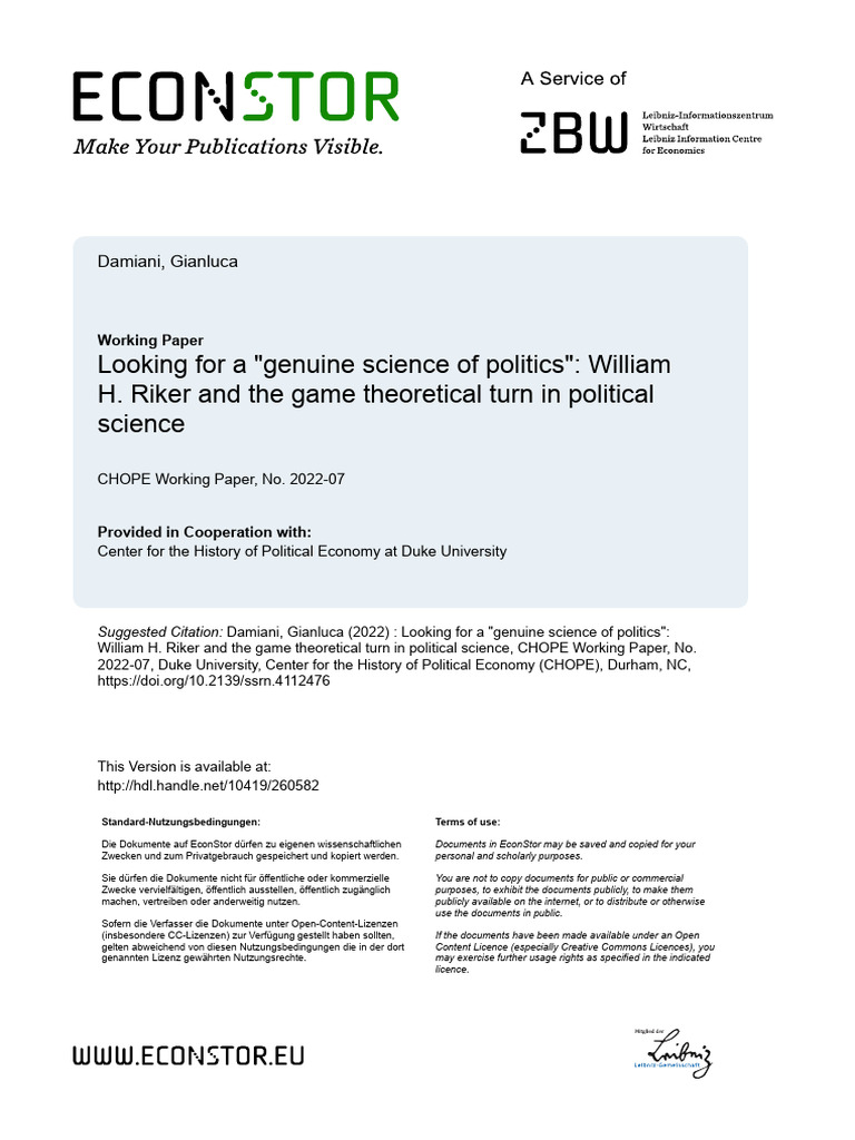 Looking For A "Genuine Science of Politics": William H. Riker and The ...