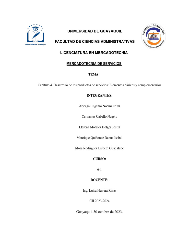 Capítulo 4. Desarrollo de Los Productos de Servicios. Elementos Básicos y Complementarios | PDF ...