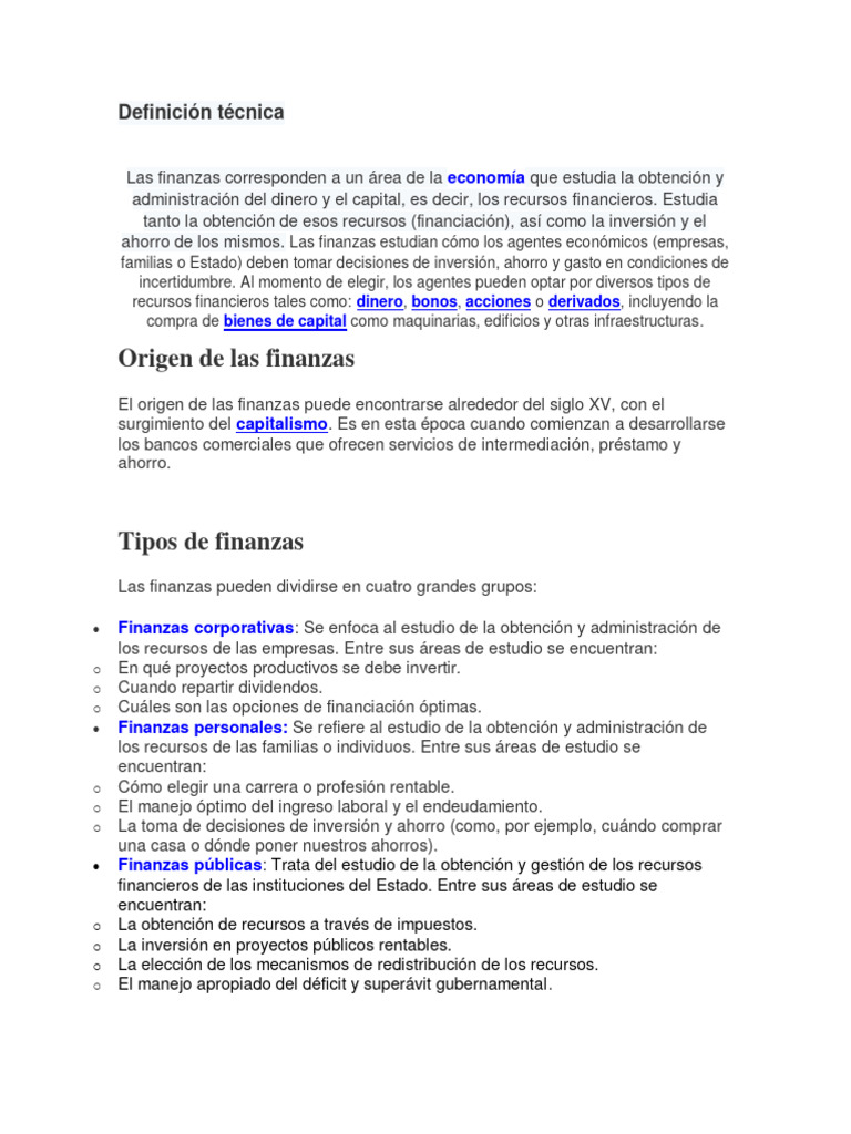 Tipos y Origen de las Finanzas | PDF | Planificación | Business