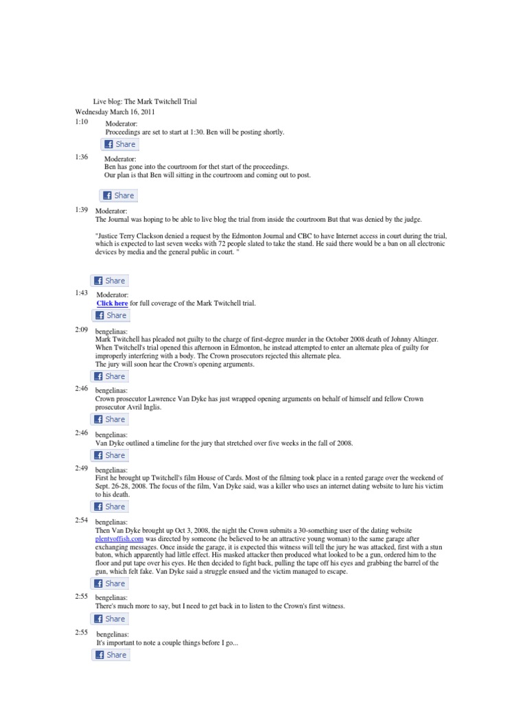 Live Coverage of the Mark Twitchell Murder Trial: Day One | PDF ...