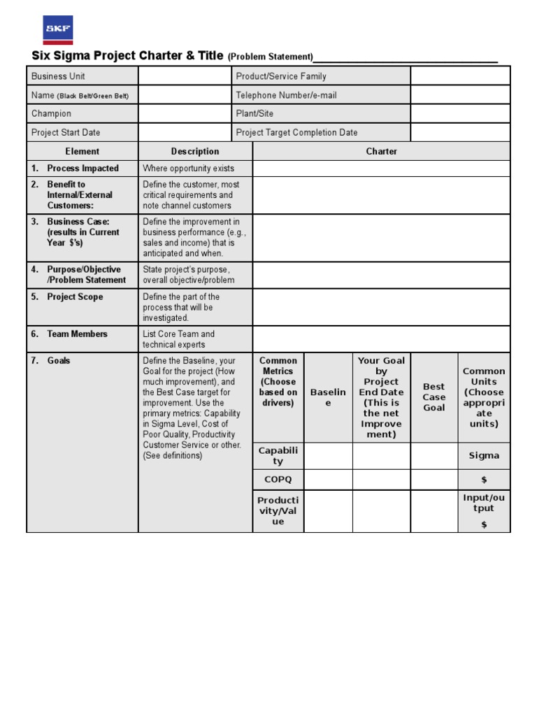 Six Sigma Project Charter Form | PDF | Six Sigma | Systems Science