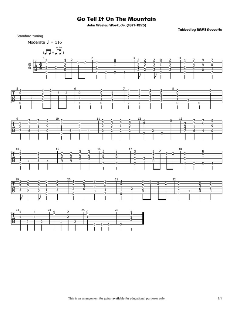  John Wesley Work JR Go Tell It On The Mountain TAB PDF Guitar