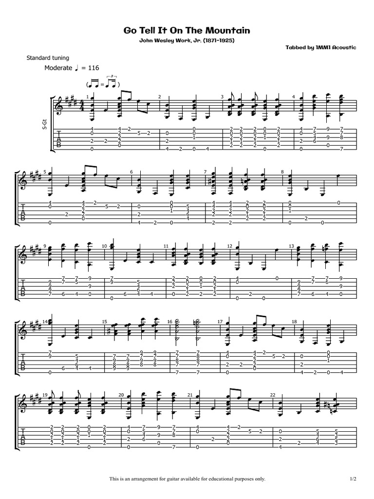 (John Wesley Work JR) Go Tell It On The Mountain TAB NOT | PDF | Guitar ...