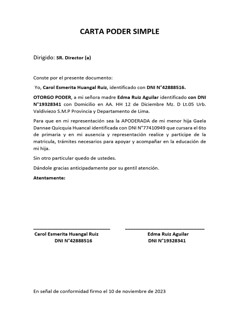 CARTA PODER SIMPLE de Apoderado EDMA | PDF