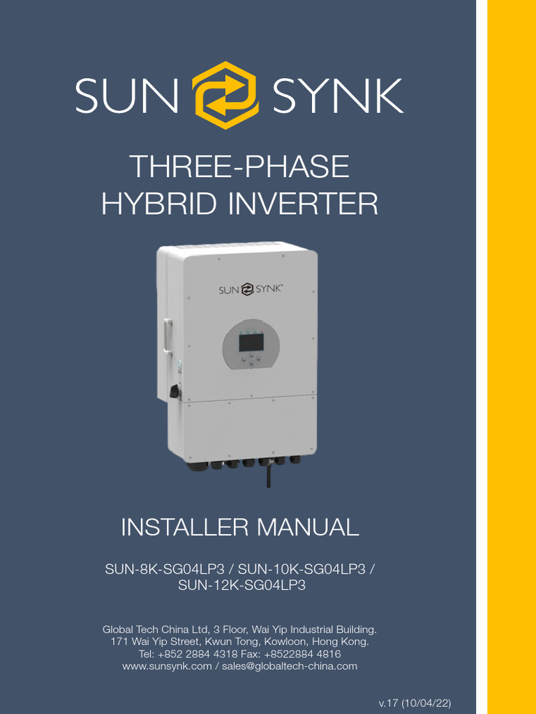 Installation Manual Sunsynk 12kW Three Phase LV Hybrid Inverter | PDF ...