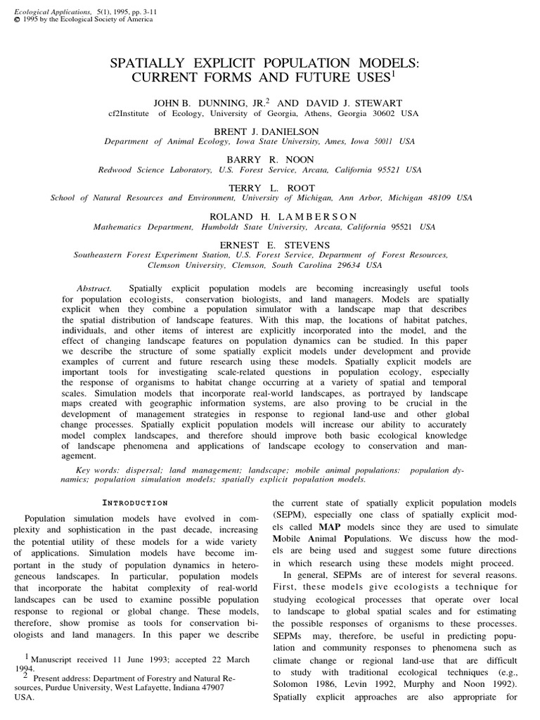 Spatially Explicit Population Models - Current Forms and Future Uses | PDF | Ecology | Simulation