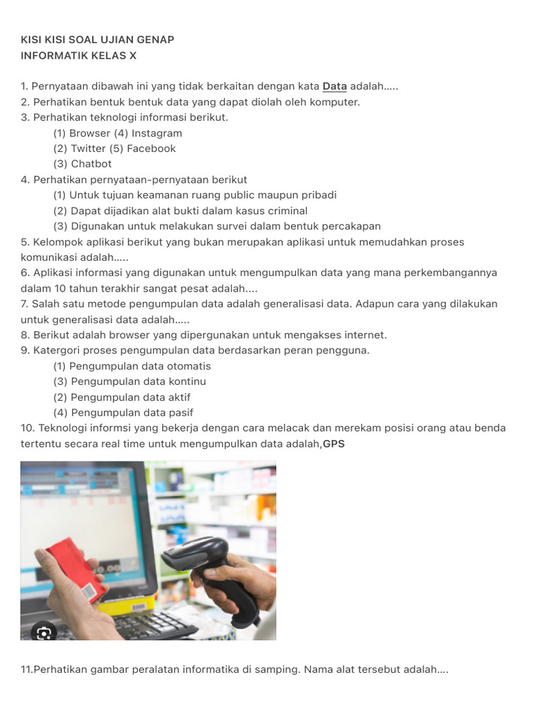 Kisi Kisi Soal Ujian Genap | PDF