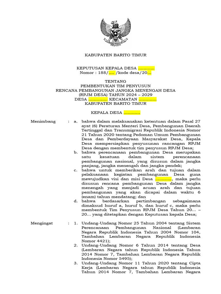 01.1 SK Tim Penyusun RPJM Desa (Ok) | PDF