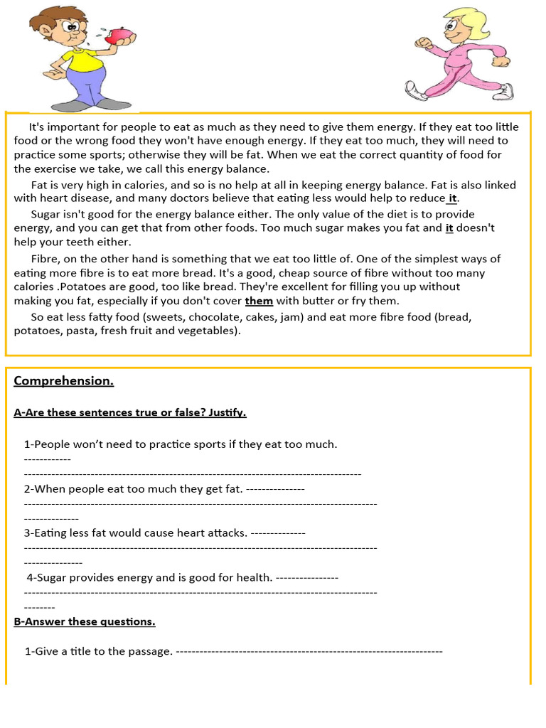 eat-healthy-food-reading-comprehension-exercises_36327 | PDF | Fat ...