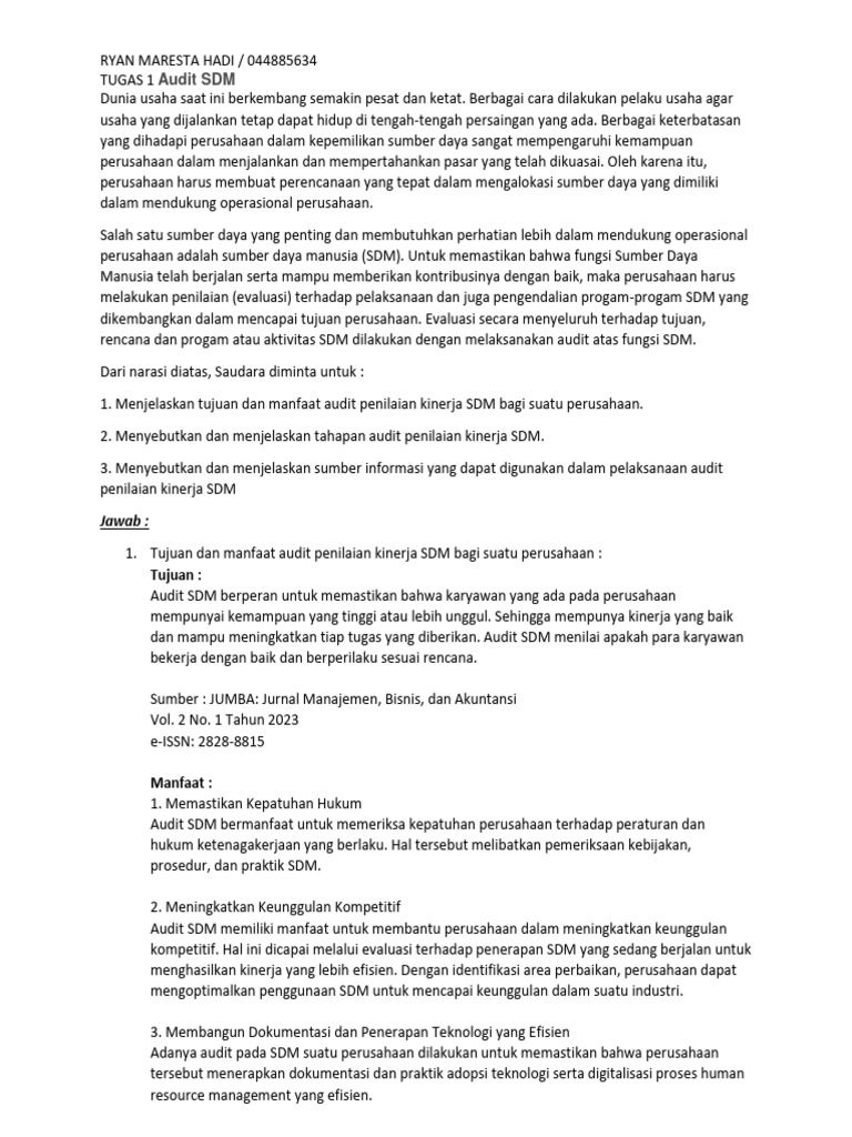 TUGAS 1 Audit SDM | PDF | Bisnis