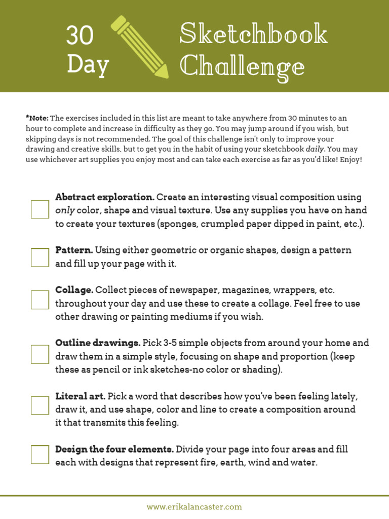 30-Day Sketchbook Challenge Guide | PDF | Drawing
