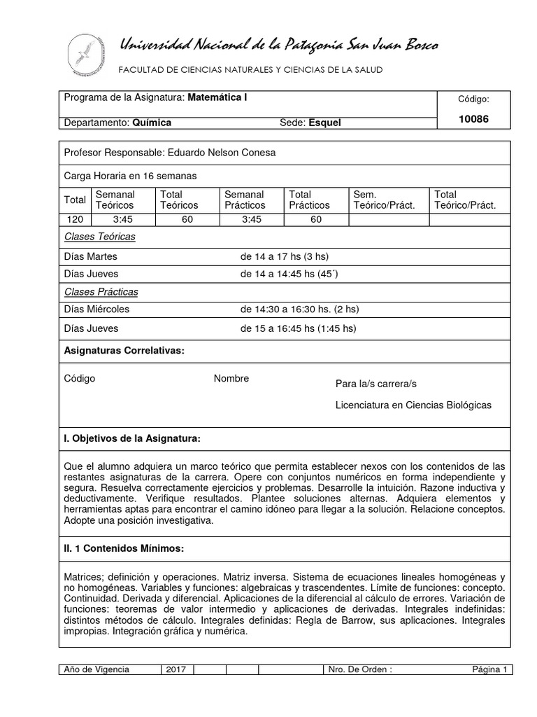 Programa Matematica I | PDF | Integral | Derivado