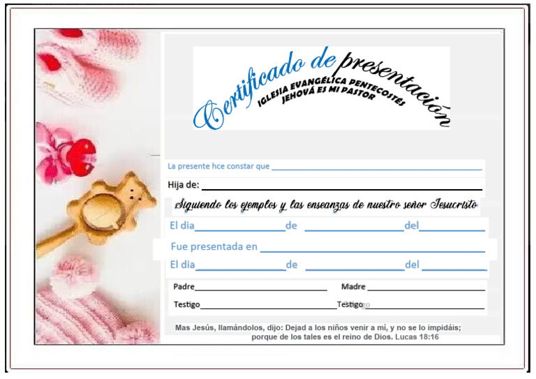 Certificado de Presentacion Al Señor | PDF