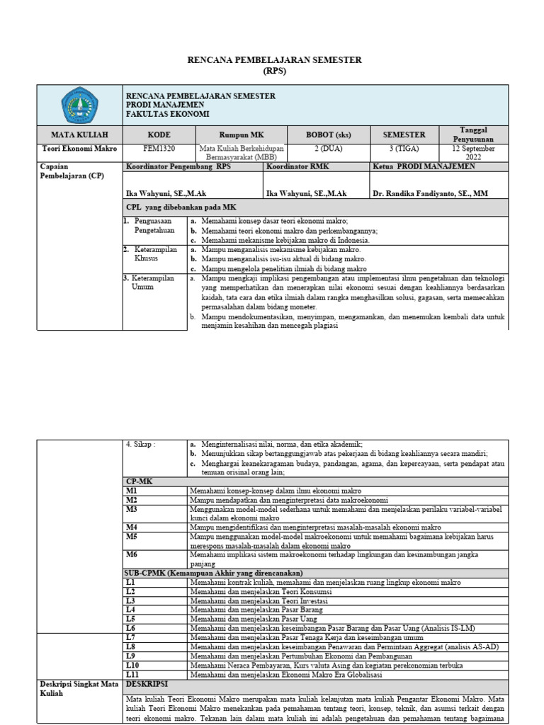 RPS Teori Ekonomi | PDF | Komputer