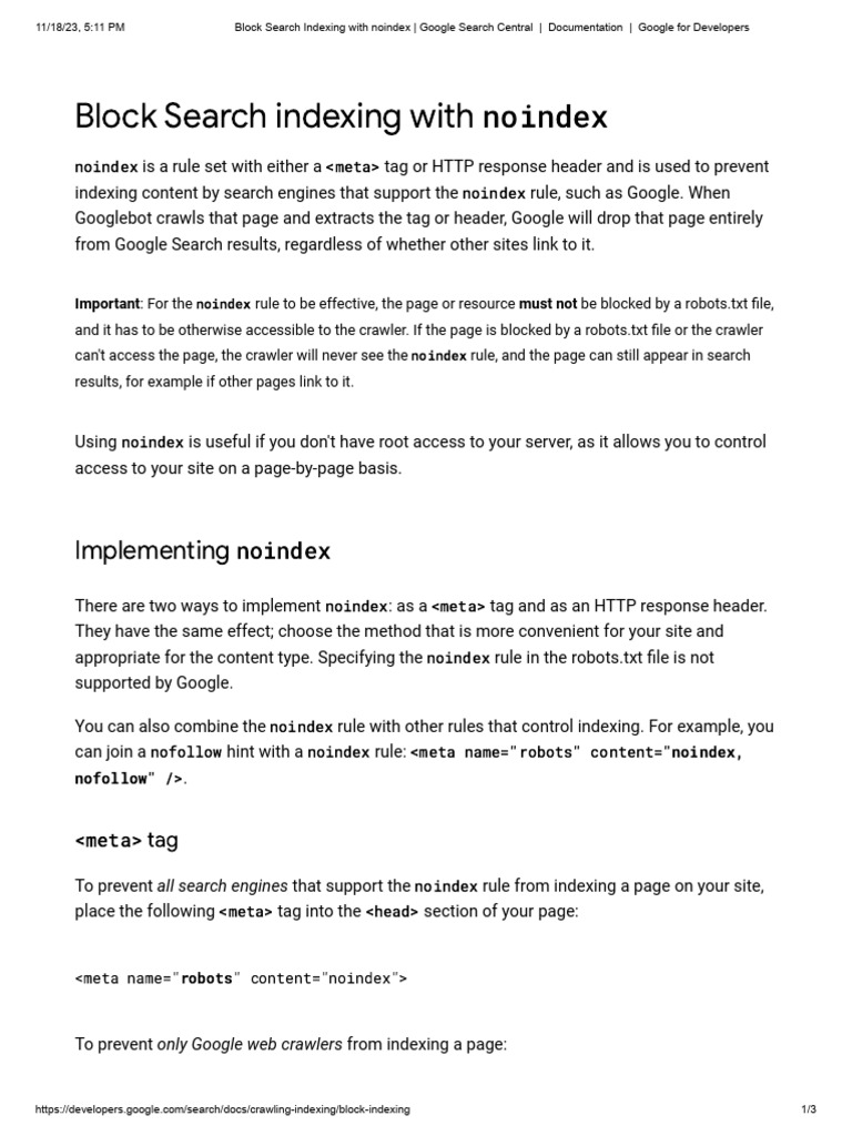 Block Search Indexing With Noindex - Google Search Central - Documentation - Google For ...