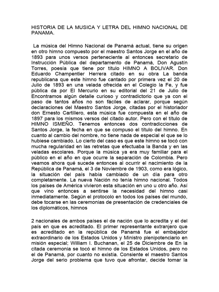Historia de La Musica y Letra Del Himno Nacional de Panama | PDF | Panamá