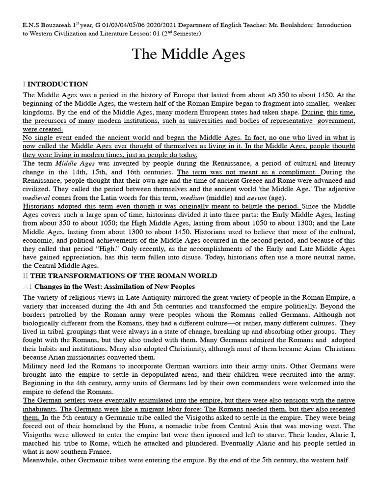 INTRO WCL The Middle Ages | PDF | Byzantine Empire | Empire