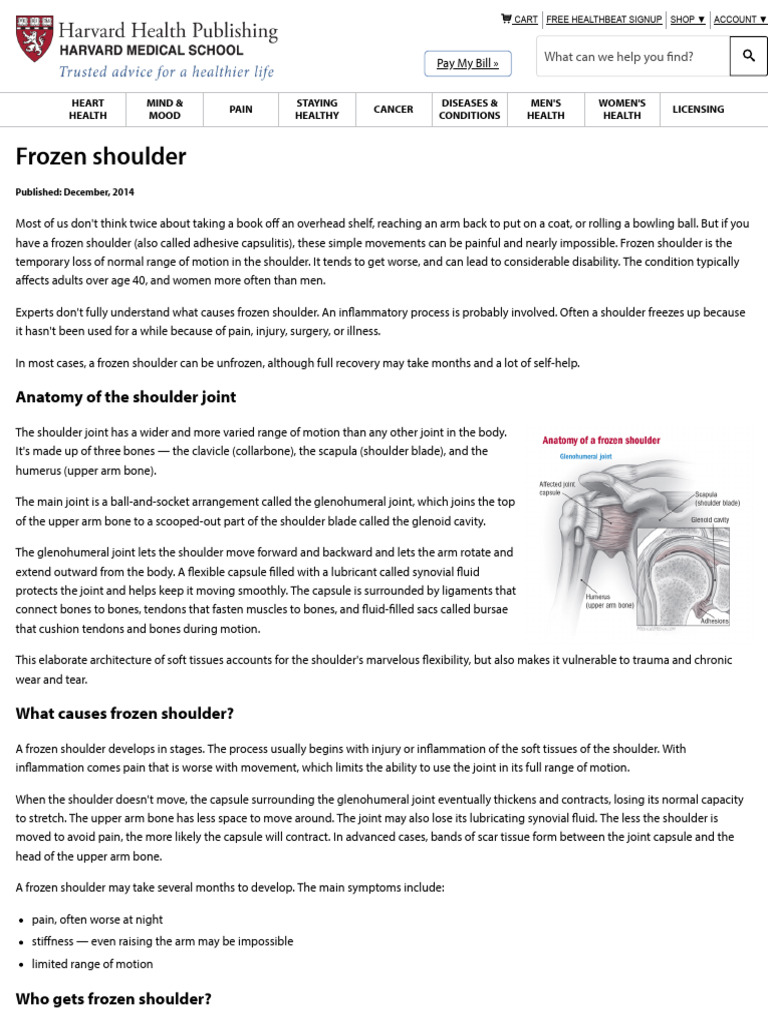 Harvard's Frozen Shoulder Exercises | PDF | Shoulder | Diseases And Disorders